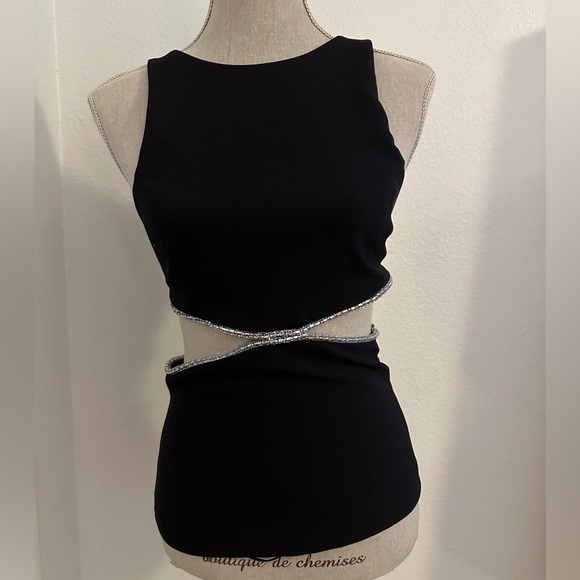 Zara | Tops | Zara Elegant Black Formal Blouse W Diamond Cut Out | Poshmark